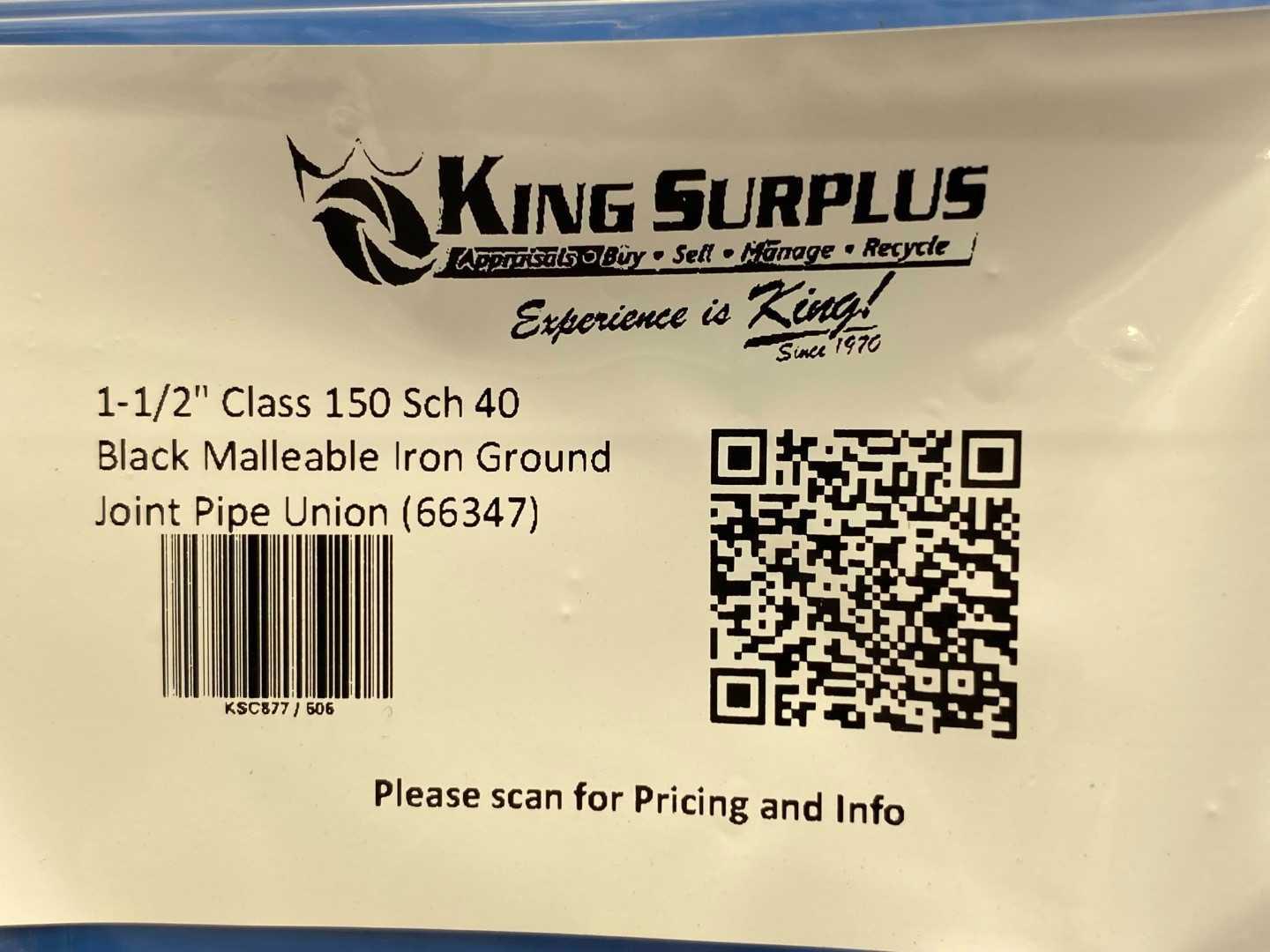 1-1/2" Class 150 Sch 40 Black Malleable Iron Ground Joint Pipe Union ...